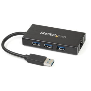 startech.com usb 3.0 hub with gigabit ethernet adapter - 5gbps - 3 port - nic - usb network / lan adapter - windows & mac compatible , taa (st3300g3ua)