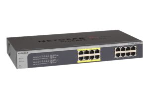 netgear prosafe plus jgs516pe ethernet switch - 16 ports - 8 x poe - 8 x rj-45 - 10/100/1000base-t - desktop jgs516pe-100nas