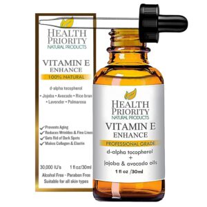 health priority organic vitamin e oil for skin & scars - 15000 iu, 1 fl oz - handmade in south carolina, non-gmo, gluten & cruelty free, vegan - lavender scented