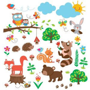 into the woods baby / nursery / kids room decorative peel and stick wall art sticker decals for boys and girls