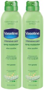 vaseline intensive care spray moisturizer, aloe soothe spray lotion moisturizer for dry skin with micro-droplets of vaseline lotion (pack of 2, 6.5 oz ea)