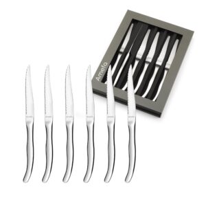 amefa 6-piece virgule mirror steak knife set, silver