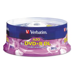 verbatim 96542 dual-layer dvd+r discs, 8.5gb, 8x, spindle, 30/pk, silver