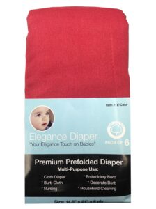 elegance diaper, prefold cloth diaper regular 4x6x4 6 pack 100% cotton (red)