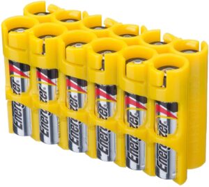 aaa battery storage caddy by storacell, yellow, holds 12 batteries (not included)