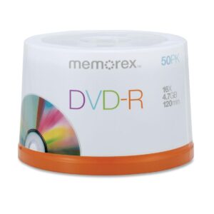 memorex dvd-r discs, 4.7gb, 16x, spindle, silver, 50/pack