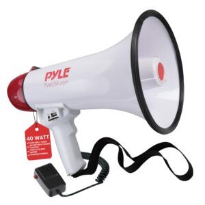 pyle megaphone speaker pa bullhorn built-in siren - adjustable volume control & 800 yard range - for football, soccer, baseball, hockey & basketball cheerleading fans & coaches or for safety drills