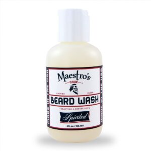 maestro's classic beard wash | anti-itch, deep cleaning, non-drying, fully hydrating gentle cleanser for all beard types & lengths- spirited blend, 4 ounce