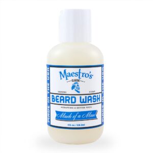 maestro's classic beard wash | anti-itch, deep cleaning, non-drying, fully hydrating gentle cleanser for all beard types & lengths- mark of a man blend, 4 ounce