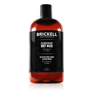 brickell men's invigorating mint body wash for men, natural and organic deep cleaning shower gel with aloe, glycerin, and jojoba, sulfate free