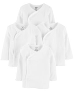 carter's unisex baby 4 pack long sleeve side snap mitten cuff shirt, white, nb