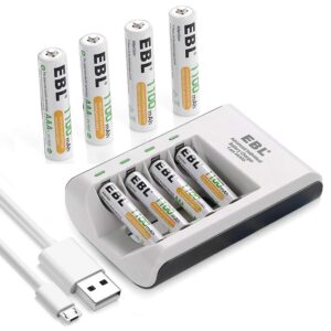 ebl aaa rechargeable batteries 1100 mah (8 packs) with smart c807 battery charger and micro usb charging cable