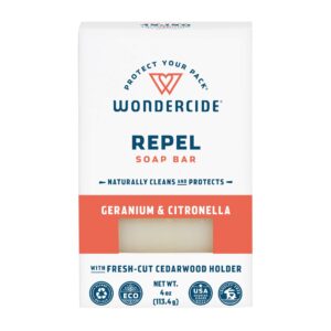 wondercide - repel soap bar for kids & family - citronella & geranium - with natural essential oils, coconut oil, and shea butter - gentle and moisturizing - 4oz bath bar