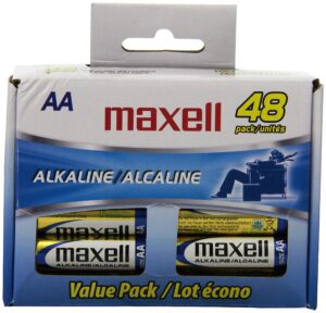 maxell aa alkaline battery, long lasting, high compatibility, gold, 48 count