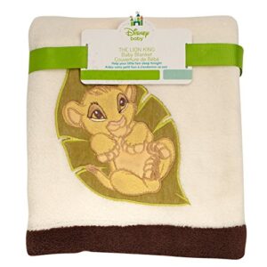 disney lion king simba's wild adventure super soft appliqued baby blanket, ivory, brown , 30x40 inch (pack of 1)