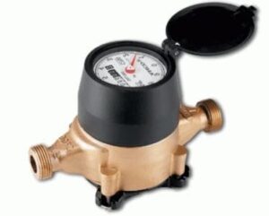 neptune t-10 3/4" (5/8" x 3/4") direct read bronze meter w/ couplings - measuring in gallons