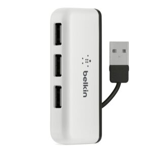 belkin travel 4-port usb 2.0 hub with built-in cable management (white)