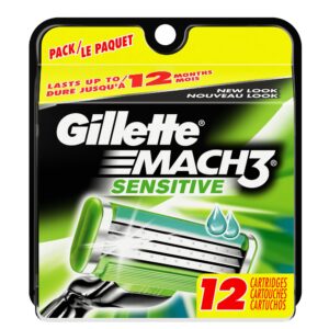 gillette mach3 men's razor blade refills, sensitive, 12 count