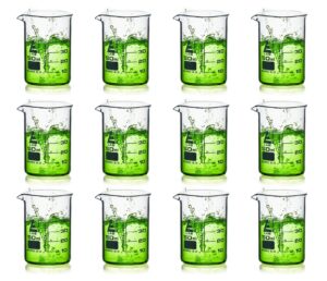 eisco 12pk beakers, 50ml - borosilicate glass, low form - 10ml graduations