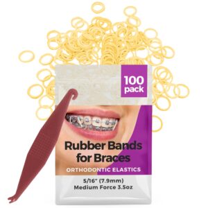 100 pcs natural orthodontic elastic dental rubber bands for braces, dreadlocks hair braids include braces rubber band tool 5/16 inch