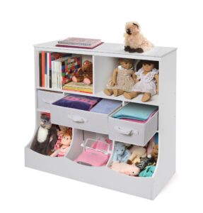 badger basket combo bin toy storage unit and book shelf for kids with 3 baskets - white