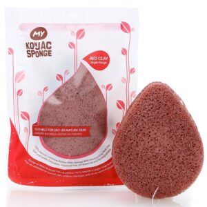 my konjac sponge all natural korean fiber french red clay facial sponge. excellent for dry or mature skin. halal, leaping bunny cruelty free and the vegan society certified