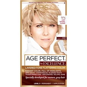 l'oreal paris age perfect permanent hair color, 9n light natural blonde, 1 kit