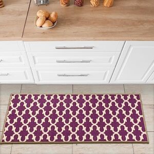 machine washable moroccan trellis design non-slip rubberback 2x5 traditional indoor runner rug for hallway, kitchen, bedroom, entryway, 20" x 59", purple