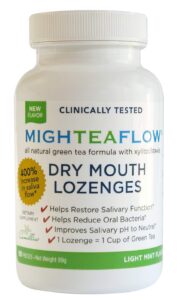 mighteaflow sugar free dry mouth lozenges with xylitol/stevia, light mint, clinically tested by dental professionals, no artificial flavors/colors, no aspartame,and no titanium dioxide