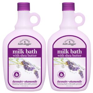 village naturals bath shoppe moisturizing lavender chamomile milk bath - hydrates skin - made with shea butter and vitamin e (pack of 2 bottles, 28 fl oz each)