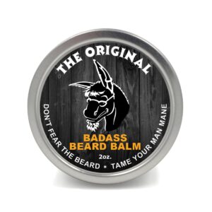 badass beard care beard balm for men - the original scent, 2 ounce - all natural ingredients, soften hair, hydrate skin to get rid of itch and dandruff, promote healthy growth