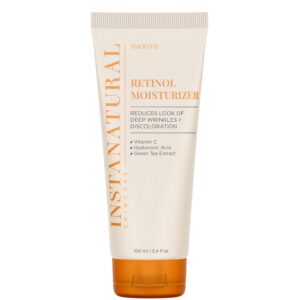 instanatural retinol moisturizer nighttime face moisturizing cream, brightens and reduces signs of aging, wrinkles, lines and discoloration, with vitamin c and hyaluronic acid, 3.4 fl oz