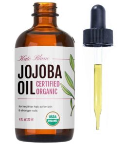 kate blanc cosmetics jojoba oil for hair growth, face & skin. gua sha oil for face massage and dermaplaning (4oz, organic, 100% pure, natural)