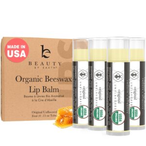 usda organic lip balm - usa made with natural ingredients, 4 pack unflavored chapstick for dry lips, valentines day gifts, birthday gifts for her & him, beauty gifts, lip moisturizer, mens gift ideas