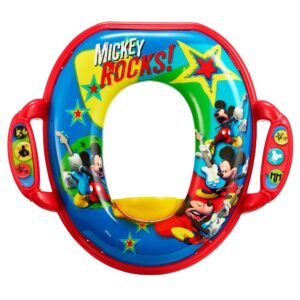 the first years disney mickey mouse soft potty seat - cushioned toddler toilet seat attachment - toddler potty training toilet seat with handles - ages 18 months and up