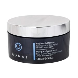 monat replenish™ masque infused with rejuveniqe® - hair masque that deeply condition medium to thick hair. hydrating hair mask w/pea extract & vegan uv protectant - net wt. 148 ml ℮ 5.0 fl. oz.