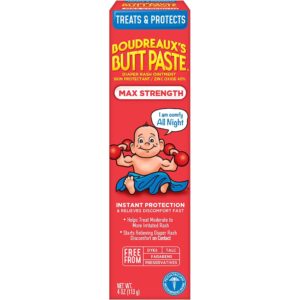 boudreaux's butt paste maximum strength diaper rash cream, ointment for baby, 4 oz. tube, (pack of 1)