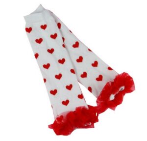 ameda valentine's day baby red ruffles hearts white leg warmers