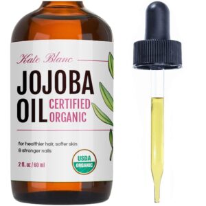 kate blanc cosmetics jojoba oil for hair, face & skin. gua sha oil for face massage & dermaplaning (2oz, organic, 100% pure, natural)