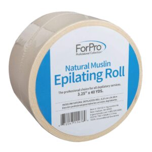 forpro professional collection natural muslin epilating roll, tear-resistant, for hair removal, 3.25” w x 40 yds