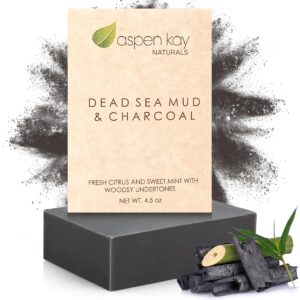 aspen kay naturals handmade dead sea mud soap bar, activated charcoal & pure essential oils, 4.5 oz bar