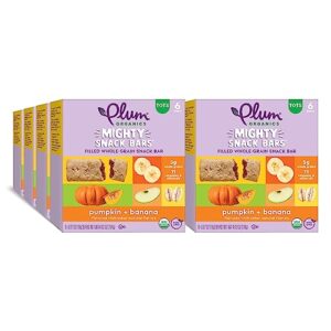 plum organics mighty snack bars - pumpkin and banana - 0.67 oz bars (pack of 48) - organic fruit and vegetable toddler food snack bars