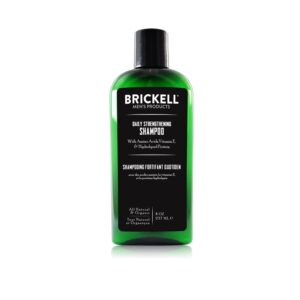 brickell men's products daily strengthening shampoo for men, natural and organic featuring mint and tea tree oil to soothe dry and itchy scalp, sulfate free and paraben free, 8 ounce, scented