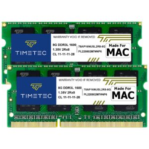 timetec 16gb kit(2x8gb) compatible for apple ddr3l 1600mhz for early/mid/late mac book pro(2011-2012), imac(2011-2015), mac mini(2011-2012) mac ram