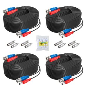 annke 4 pack 30m/100ft all-in-one video power cables, bnc extension surveillance camera cables for cctv security dvr system installation, free 8 x bnc connectors and 100pcs cable clips included