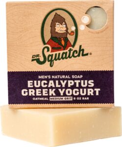 dr. squatch all natural bar soap for men with medium grit, eucalyptus