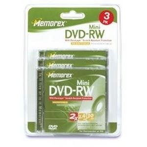 memorex 2x dvd-rw media - 1.4gb - 80mm mini - 3 pack blister pack - 5620