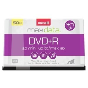 maxell dvd recordable media - dvd+r - 16x - 4.70 gb - 50 pack spindle - 120mm - 2 hour maximum recording time - 639013