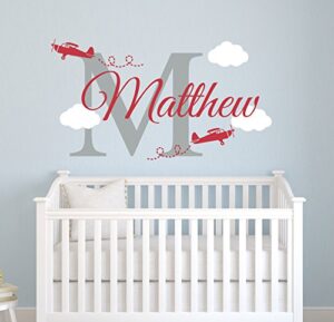 custom airplane name wall decal - boys kids room decor - nursery wall decals - airplanes stickers