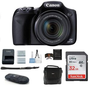 canon powershot sx530 hs digital camera bundle kit; includes: spare nb-6l battery + 32gb sdhc class 10 high speed memory card + camera bag + mini tripod and card reader + more